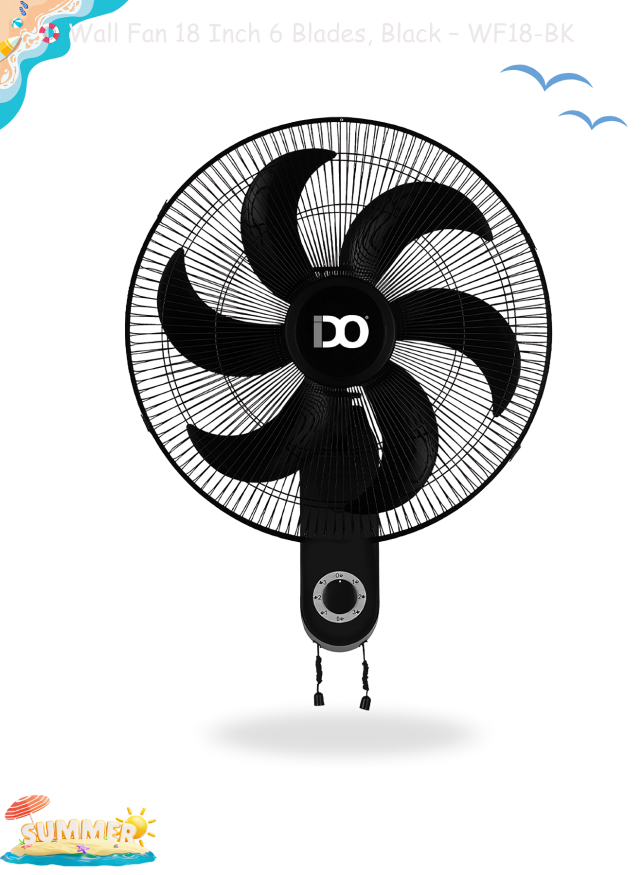 iDO Wall Fan – 18 Inch – 75 Watt – 6 Blades – 3 Speeds – Model WF18-BK ...